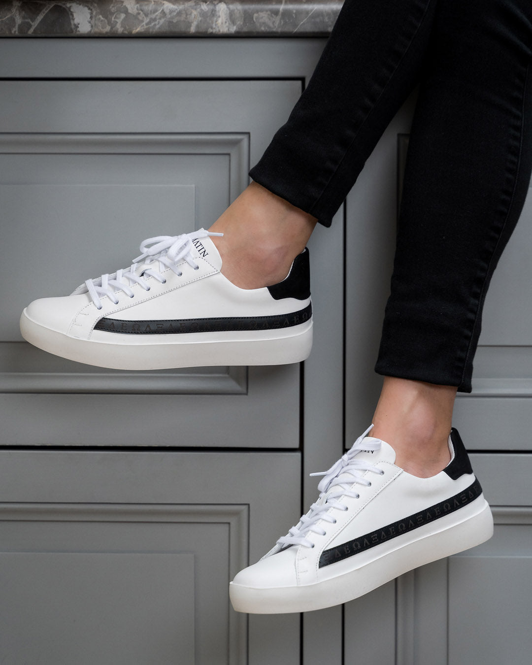 The TATA | Women's Luxury Leather Sneakers | White/Black | Comfort ...